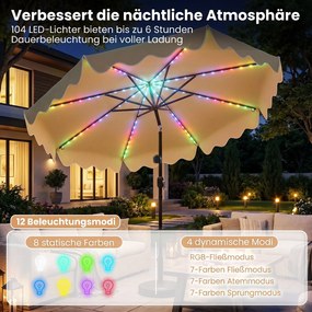 Costway Slunečník 270 cm se solárním LED osvětlením Větruodolný s 8 žebrováním