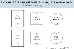 RÝŽE KULATÁ - omyvatelná samolepka na dózu, výběr rozměrů Ø 5 cm / 5 x 5 cm / 6 x 8 cm | DomaLEP tvar: KOLEČKO, barva: PRŮHLEDNÁ - ČERNÉ písmo, velikost: Ø 5 cm - tučné písmo