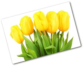 Wallmuralia Deska na krájení skleněná Žluté tulipány 80x52 cm