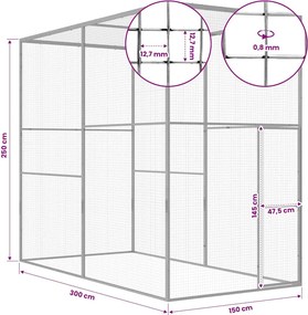 Klec pro kočky 3 x 1,5 x 2,5 m pozinkovaná ocel 146360