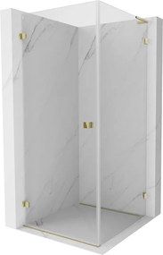 Mexen Lunar-B L, sklápěcí sprchový kout levý 80 x 80 cm, 8mm čiré sklo, zlatý profil, 832L-080-080-50-00-L