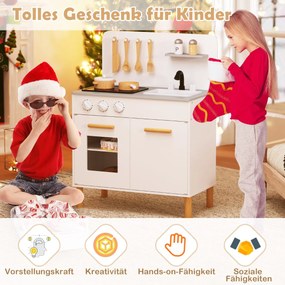 Costway Dřevěná dětská kuchyňka s 10 doplňky kuchyňka na hraní se světelnou