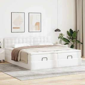Osmanský rám postele s matrací bílý 160x200cm umělá kůže 3311952