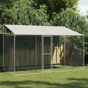 Psí klec s střechou Stříbrná 400 x 200 x 256 cm Ocel a PE 3368301