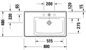 Duravit D-Neo - Umyvadlo do nábytku asymetrické 800 x 480 mm, umyvadlo vpravo, bílá 2370800000