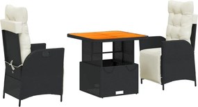 3dílný zahradní jídelní set s poduškami černý polyratan 3277435