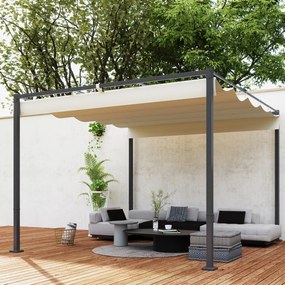 Outsunny pergola cca 3x3m, kovová střecha na terasu, zahradní pavilon s nastavitelnou střechou, volně stojící, ochrana proti UV záření 30+, na terasu…