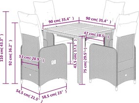 5dílný zahradní bistro set s poduškami šedý polyratan 3277158