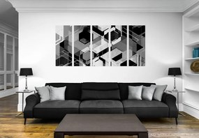 5-dílný obraz abstraktní geometrie v černobílém provedení Varianta: 100x50