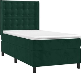Box spring postel s matrací a LED tmavě zelená 80x200 cm samet 3139772