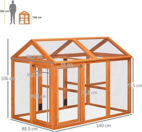 Kurník PawHut pro venkovní použití 140x88,5x106 cm pro 1-3 slepice s 3 hnízdy, dřevěný rám a 2 zámkové dveře pro zahradu, přírodní dřevo