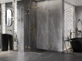 Mexen Lunar Duo, výklopný sprchový kout 110 x 110 cm, 8mm čiré sklo, zlatý matný profil, 834-110L-110P-55-00