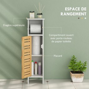 HOMCOM Koupelnová skříňka s držákem toaletního papíru a odnímatelnou tyčí 3 úrovně + držák toaletního papíru, 21 š x 17 h x 78 v cm, bambus a bílá