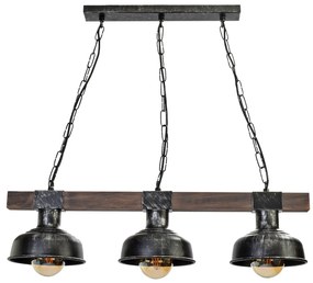 Závěsné svítidlo Faro, 3x černé kovové stínítko, b/dřevo