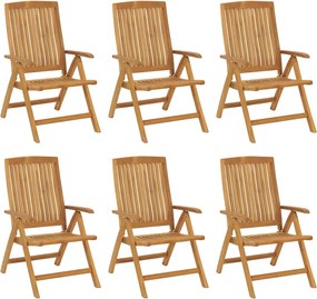 Skládací polohovací křesla s polštáři, 6 ks, masivní teak 3196497