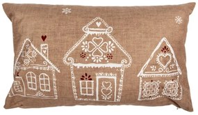 Hnědý obdélníkový povlak na polštář s motivem perníkových domečků Gingerbread Bliss – 30x50
