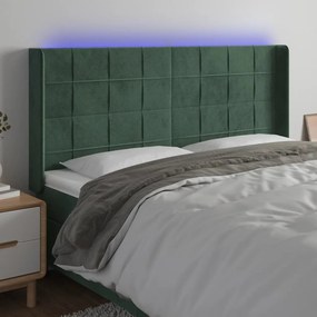 Čelo postele s LED tmavě zelené 203 x 16 x 118/128 cm samet 3124117