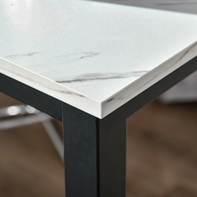 HOMCOM Vysoký Barový Stůl - 120L x 40W x 100H cm - Černý Ocelový Rám, Bílé Mramorové Víko | Aosom