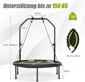 Costway Mini trampolína Ø101 cm s výškově nastavitelným madlem a 2 odporovými