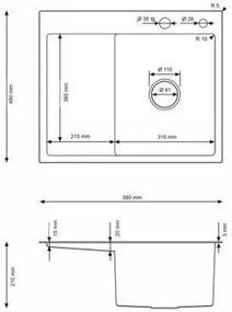 Erga HD, 1-komorový ocelový dřez 580x480x210 mm, pravý, ocelová, ERG-MLS-HD5848R