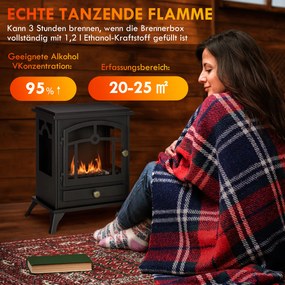 HOMCOM Volně stojící biokrb s hořákem z nerezové oceli o objemu 1,2 l, 3 hodiny doby hoření pro prostory 20-25 m², rozměry 45x28x54 cm, černý