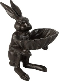 Hnědé antik litinové krmítko pro ptáčky zajíc - 16*13*17 cm