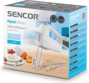 SENCOR SHM 5400WH bílá / Ruční šlehač / 200W / 5 rychlostí / hnětací