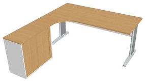 Sestava stolu a rol. skříně pravá 180 cm - Hobis Cross CE 1800 HR P Dekor stolové desky: buk, Dekor lamino podnože: bílá, Barva nohou: Stříbrná