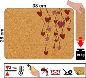 PokojovaDekorace.cz, Korkové prostírání s potiskem - 508, srdce na provázku, 38x28 cm, 1 ks