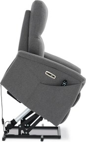 Křeslo polohovací masážní s výhřevem, 8bodová vibrační masáž, zvedací systém, USB, šedá látka (72 x 95) cm