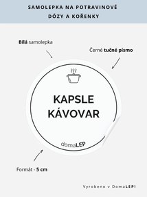 KAPSLE KÁVOVAR – bílá samolepka na dózu, tučné písmo, 5 cm | DomaLEP