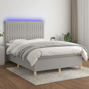 Box spring postel s matrací a LED světle šedá 140x200 cm textil,  3135597