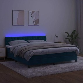 Box spring postel s matrací a LED tmavě modrá 160x200 cm samet 3134595