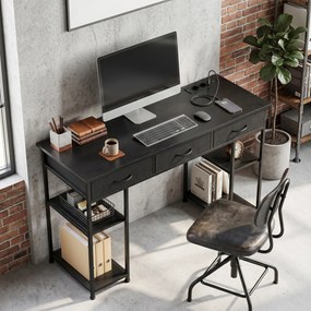HOMCOM Psací stůl s úložným prostorem a zásuvkami, 3 látkové zásuvky a 4 úložné přihrádky, 120 x 40 x 76 cm, černý