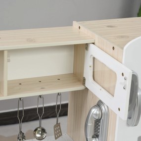 HOMCOM Dětská kuchyňka s příslušenstvím, kuchyňka snů pro děti od 3 let, kuchyňka na hraní z borovice a MDF, bílá, 74 x 30 x 81 cm |