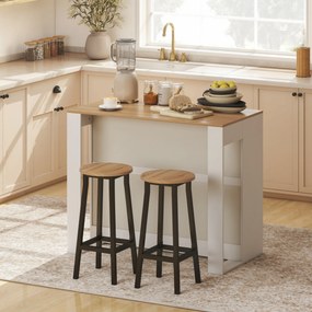 HOMCOM barový stůl, 3úrovňový vysoký stůl se 2 otevřenými přihrádkami, deska v designu přírodního dřeva 113 x 60 x 90 cm bílá