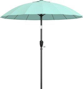 Outsunny kulatý zahradní slunečník 2 m — naklápěcí středová tyč, otevírání klikou, 16 sklolaminátových žeber, polyester 180 g/m², UPF30+, tyrkysový |