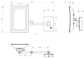 Sapho, Kosmetické zrcátko s LED osvětlením, hranaté, chrom