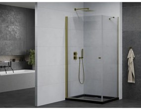 Mexen Pretoria sprchový kout s otočnými dveřmi 80 x 100 cm, průhledné, Zlatá+ vanička do sprchového kouta Flat, Černá - 852-080-