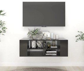 Nástěnná TV skříňka černá vysoký lesk 102x35x35 cm dřevotříska