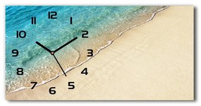 Wallmuralia Skleněné hodiny na stěnu tiché Vlna na pláži 60x30 cm