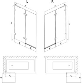 Mexen Lunar L, pravá 2-křídlová vanová zástěna 100 x 150 cm, 8mm čiré sklo, bílý profil, 897L-100-100-20-00-P