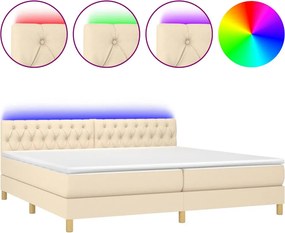 Box spring postel s matrací a LED krémová 200x200 cm textil 3133986