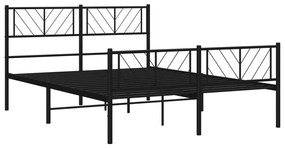 Kovový rám postele s hlavovým a nožním čelem černý 135 x 190 cm