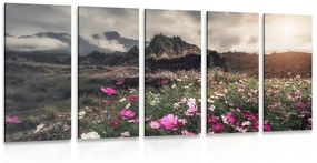5-dílný obraz louka kvetoucích květin - 100x50 cm