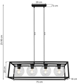 Závěsné svítidlo Haga Cage, 4x transparentní skleněné stínítko v kovovém rámu