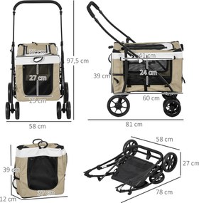 Kočárek pro psy Pet buggy Kočárek pro psy, skládací, odnímatelný košík, 81 x 58 x 97,5 cm, černá+khaki+bílá