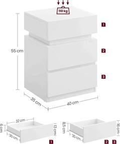 Noční stolek ANT-E1163 WT, mdf, bílá (40 x 35) cm