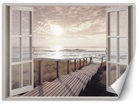 Fototapeta, Okno - Lávka na pláž - 140x100 cm