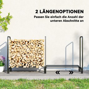Stojan na palivové dřevo Outsunny 200x36x99 cm nastavitelný s vodoodpudivým krytem na palivové dřevo na zahradě a terase z kovu Černá | Aosom.de